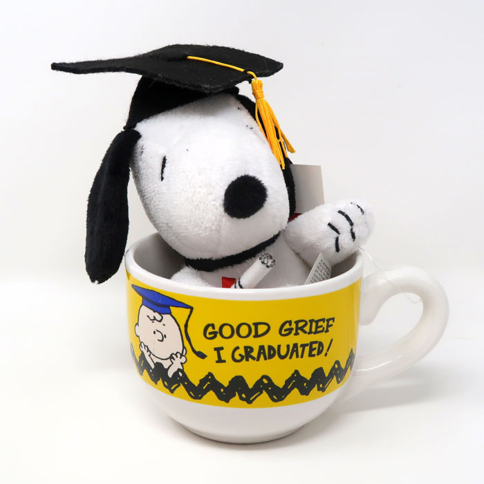 Snoopy Graduation Plush Toy in Charlie Brown Mug - ShopCollectPeanuts.com