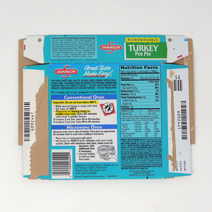 Snoopy Swanson Turkey Pot Pie Box - ShopCollectPeanuts.com