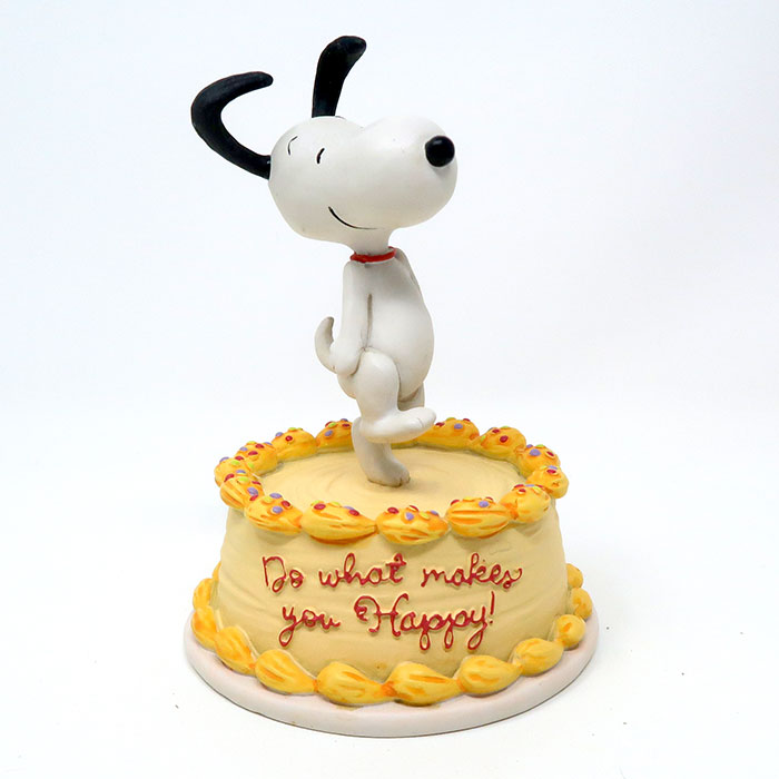 Snoopy Dancing on Birthday Cake Figurine - ShopCollectPeanuts.com